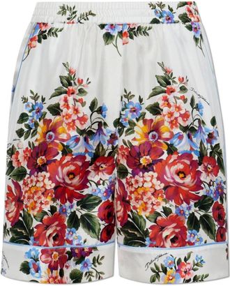 Dolce & Gabbana Femme, Shorts, Blanc, Taille: 40 FR Flower Bouquet-Print Twill Bermuda Shorts