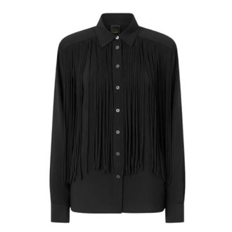 Pinko Pinko, Femme, Blouses et Chemises, Noir, Taille: 36 FR Fringe Detail Button Shirt