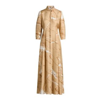 Kiton Femme, Robes, Beige, Taille: 42 FR Long Printed Pure Silk Dress