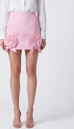 Blumarine Hoch taillierter Cr&ecirc;pe-Bleistift-Minirock mit Blumenapplikation