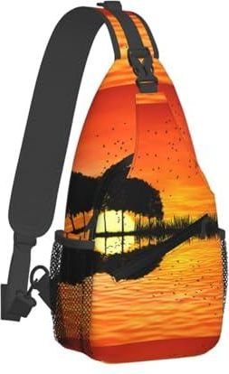 Generic Sacoche Bandouliere Reflet de guitare du lac Casual Sacs Poitrine L&eacute;ger Cross Body pour Cyclisme &eacute;cole Randonn&eacute;e