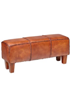 Landscape Sitzbank, Braun, Teak, Holz, Leder, Echtleder, Rindleder, Teakholz, massiv, 110x45x35 cm, Esszimmer, Bänke, Sitzbänke