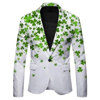 Generic Veste de f&ecirc;te pour homme - Imprim&eacute; int&eacute;gral - Avec motif tr&egrave;fle vert - Veste de costume color&eacute;e - Costume de f&ecirc;te pour carnaval et soir&eacute;es &agrave; th&egrave;me, 01
