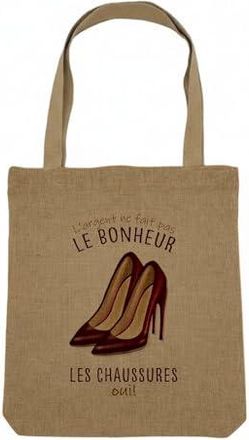 Fabulous Sac Shopping Tote Bag Aspect Lin - Talons - Largent ne Fait Pas le Bonheur Chaussures Sac de Courses Toile Epaisse 360g Beige Naturel Cabas Port&eacute; Epau