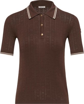 Moncler Moncler Polo En Coton &Agrave; Motif Losanges Et Logo, Femme, Marron, Taille: Xs