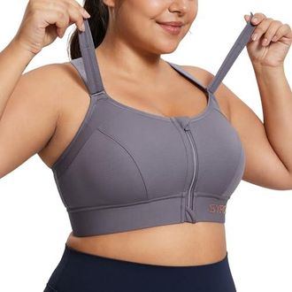 Syrokan Soutien Gorge Femme Sport sans Armature Grande Taille Maintien Extreme à Impact Élevé Zipper Avant Bretelles Réglables Forêt Sauvage 105D