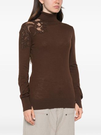 Ermanno Scervino Lace-Panelled Wool Sweater - Brown
