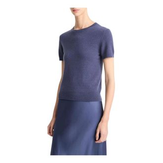 Vince Femme, Pulls, Bleu, Taille: 38 FR Pull &agrave; Manches Courtes en Laine et Cachemire