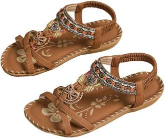 Minetom Femmes Sandales Plates Été Boho Strass Confortables Bout Ouvert Plage Chaussures A Marron 2 39 EU