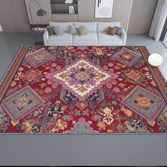 Generic Tapis Salon 120 x 180 cm - Rouge Tapis Doux D&eacute;corations Chambre &agrave; Coucher Design Traditionnel G&eacute;om&eacute;trique Floral Moquette Lavable en Machine pour Cham