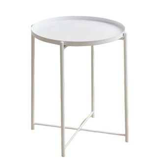 Generic Klapptisch | 42x55.5cm | Beistellt Tisch Rund | Dekotisch | Sofatisch Mit Abnehmbare Tablette | Couchtisch | Nachttisch | Kerzentisch(White)