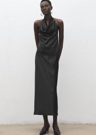 Mango Top satin col b&eacute;nitier noir - Femme - XXS - MANGO