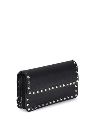 Valentino Garavani Womens Rockstud Chain Wallet Nero Calf Leather Bos Taurus