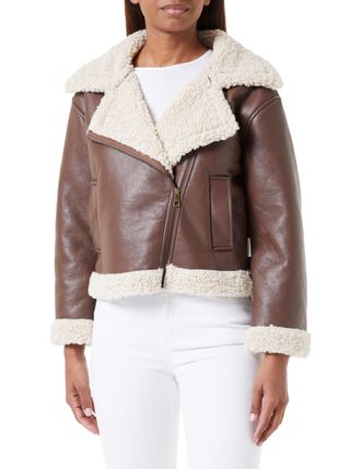 Tom Tailor Damen 1038689 Sherling Lederjacke, 19714-roasted Coffee Brown, XL