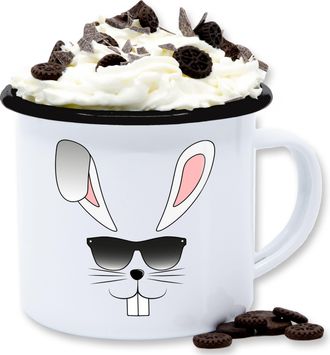 Shirtracer Emaille Tasse Blechtasse - Tassen - Cooler Hase mit Brille I - 300 ml - Weiß Schwarz - osterhasen hasi kaffeetasse osterhase hasen hasenmotiv ostern h