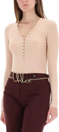 Chlo&eacute; Ribbed Wool Knit Sweater - Pink
