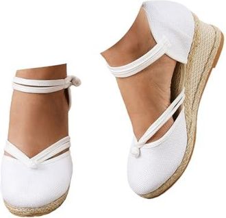 Generic Sandales d&eacute;t&eacute; habill&eacute;es pour femme avec sangle de cheville, bout ferm&eacute;, espadrilles compens&eacute;es &agrave; boucle, sandales habill&eacute;es d&eacute;contract&eacute;es ferm&eacute;es &agrave; bo
