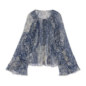 Oltre Fantasy-Bluse mit R&uuml;schen - - Blouses & Shirts - Damen - Blau - M
