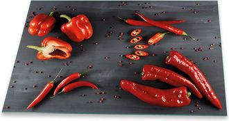 Decorwelt | Herdabdeckplatte 80x52 cm 1-Teilig Gemüse Rot Ceranfeldabdeckung Universal Spritzschutz Glas Deko Elektroherd Induktion für Kochplatten Herdschutz S