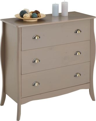 IDIMEX Kommode Antoinette, schönes Sideboard im Barockstil, antike Anrichte aus Kiefer in Taupe, praktische Schubladenkommode mit 3 Schubladen