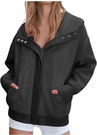 Generic Vestes pour femmes, grande taille, mode urbaine, veste d&eacute;contract&eacute;e en velours c&ocirc;tel&eacute;, v&ecirc;tements dext&eacute;rieur &agrave; manches courtes, manteau l&eacute;ger et confor