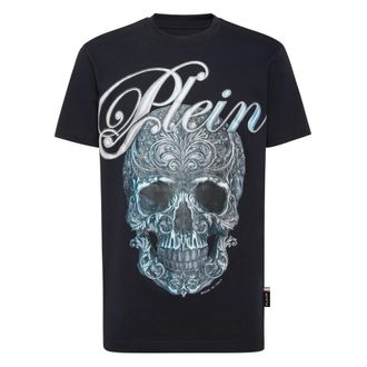 Philipp Plein Homme, Tops, Bleu, Taille: S Round Neck T-Shirt Gradient Skull