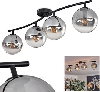 HOFSTEIN Deckenleuchte Gastor, Deckenlampe aus Metall/Glas in Schwarz/Rauchfarben/Klar, Leuchte im modernen Retro/Vintage-Design mit Schirmen aus Glas (Ø 15 cm