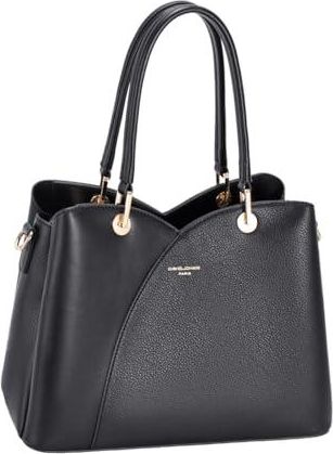 David Jones Paris - Sac &agrave; main Femme Ville - Similicuir - 3 Compartiments - Taille Moyenne - Bandouli&egrave;re amovible - Classique Chic Soir&eacute;e El&eacute;gant (Black)