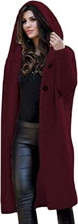 TOMWELL Gilet Femme Cardigan Long Tricot Veste Ouvert &Eacute;pais Manches Longues Pull Gilet Chaud Capuche Manteau Sweater Hiver Chandail Outwear A Vin Rouge50