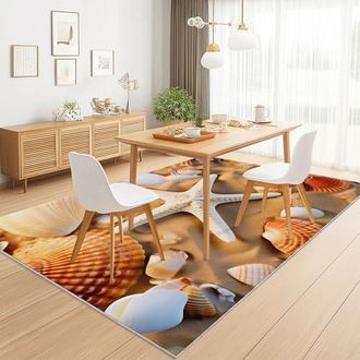 Generic Multicolore Lavable en Machine Tapis Salon Style oc&eacute;an Coquillages empil&eacute;s, 120 x 180 cm Doux Tapis de Sol Pelucheux Dessous Antid&eacute;rapant, Entree Inte