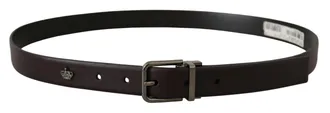 Dolce & Gabbana Mens Dark Purple Leather Box Borchia Metal Buckle Belt Brown