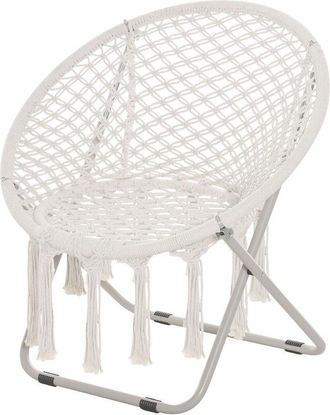 OUTSUNNY Loveuse fauteuil rond de jardin fauteuil lune papasan pliable grand confort macram&eacute; coton polyester beige