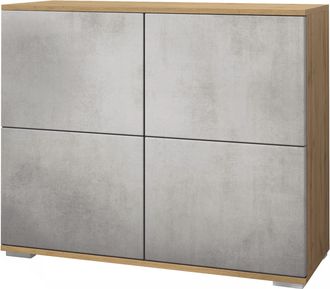 Vladon Kommode Rova V3, Moderner K&uuml;chenschrank mit 4 Push-to-Open T&uuml;ren Eiche Evoke/Beton Oxid Optik (92,5 x 75.5 x 35)