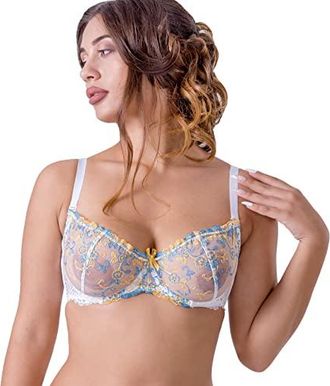 Valea Soutien-gorge balconnet doux en dentelle avec bretelles réglables Collection Anabell, Blanc/jaune., 85C