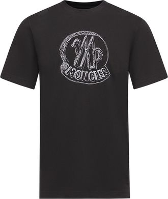Moncler Moncler Sketch Embroidered Logo Cotton T-shirt, Men, Black, Size: 3xl