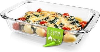 Gourmetmaxx Auflaufform f&uuml;r Hei&szlig;luftfritteuse & Ofen - 800 ml | Borosilikatglas Backform rechteckig | Auflaufform klein zum Zubereiten, Garen & Servieren | F&uuml;r de