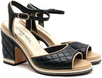 Chanel Black Quilted Lambskin CC Block Heel Size 37.5