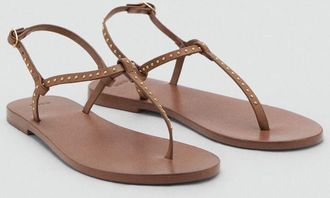 Mango Ledersandale mit Mini-Nieten mittelbraun - Damen - 36 - MANGO