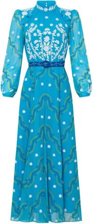 Saloni Seidenkleid mit Blumenstickerei in himmelblauer Spitze - - Dresses - Damen - Blau - M