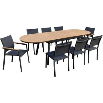 Oviala Ensemble table extensible 180/220 cm et 8 chaises de jardin effet bois