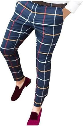 Generic Pantalon de costume pour homme - Coupe ajust&eacute;e - Pantalon chino respirant - Pantalon de loisirs tendance - Pantalon de jogging ample - Motif &agrave; carreau