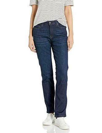 Amazon Essentials Jean Droit Slim Taille Mi-haute - couleurs abandonnées Femme, Délavé Foncé, 48 Grande longueur