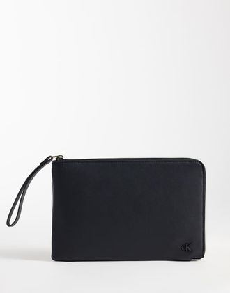 Calvin Klein Pochette en daim avec poign&eacute;e - Noir