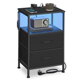 Songmics BELLAH Kollektion - Nachttisch mit Ladestation, Beistelltisch mit App-gesteuerter, Einstellbarer LED-Beleuchtung, 1 offenes Fach, 2 Schubladen, tinten