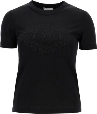 Moncler Femme, Tops, Noir, Taille: 36 FR T-Shirt en Coton Orn&eacute; dun Logo