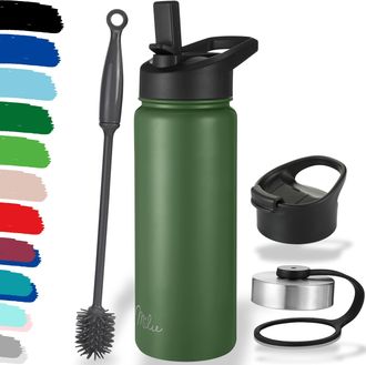 Milu Edelstahl Trinkflasche 500ml, 750ml, 1000ml (+3 Deckel) - Thermosflasche mit Strohhalm, Isolierte Wasserflasche, Auslaufsichere Isolierflasche doppelw