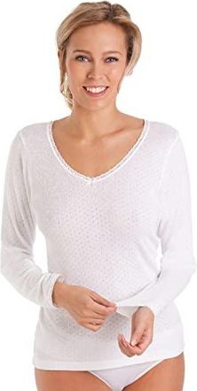 Undercover Viloft Lot de 2 caraco thermiques &agrave; manches courtes et pantalon long pour femme, Long Sleeve - White, 42-44