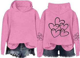 Generic Sweat &agrave; capuche imprim&eacute; coeurs de Saint-Valentin pour femme, d&eacute;contract&eacute;, tendance, motif graphique damour pour femme, sweatshirts &agrave; manches longues, 
