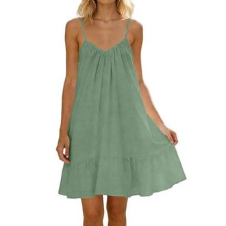 Generic Robe d&eacute;t&eacute; l&eacute;g&egrave;re pour femme, mini robe d&eacute;t&eacute; &agrave; col en V, jupe &agrave; volants et noeud dans le dos, robe boh&egrave;me d&eacute;contract&eacute;e pour femme, robe d&eacute;t&eacute; douce et f