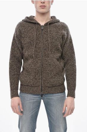 Paolo Pecora Virgin Wool Melange Full-Zip Sweater With Hood size M